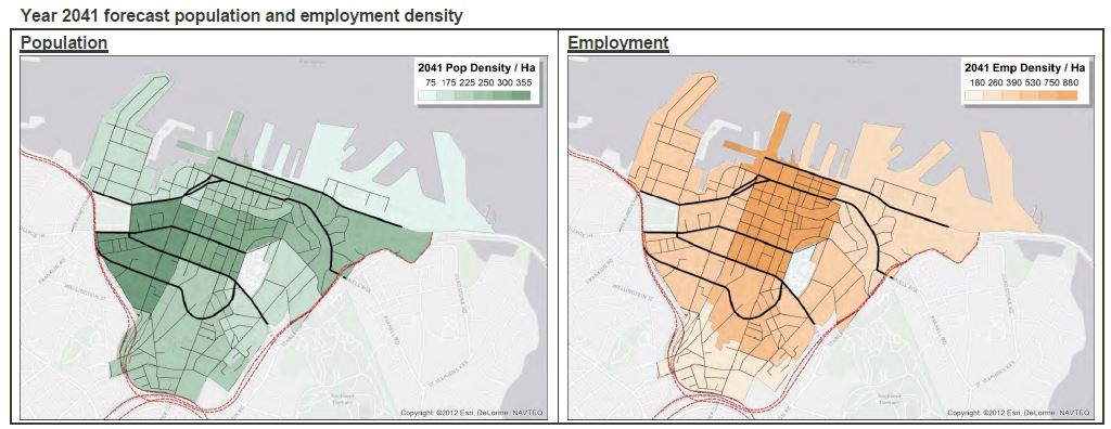 2041 Forecast CBD population and employment density - Greater Auckland