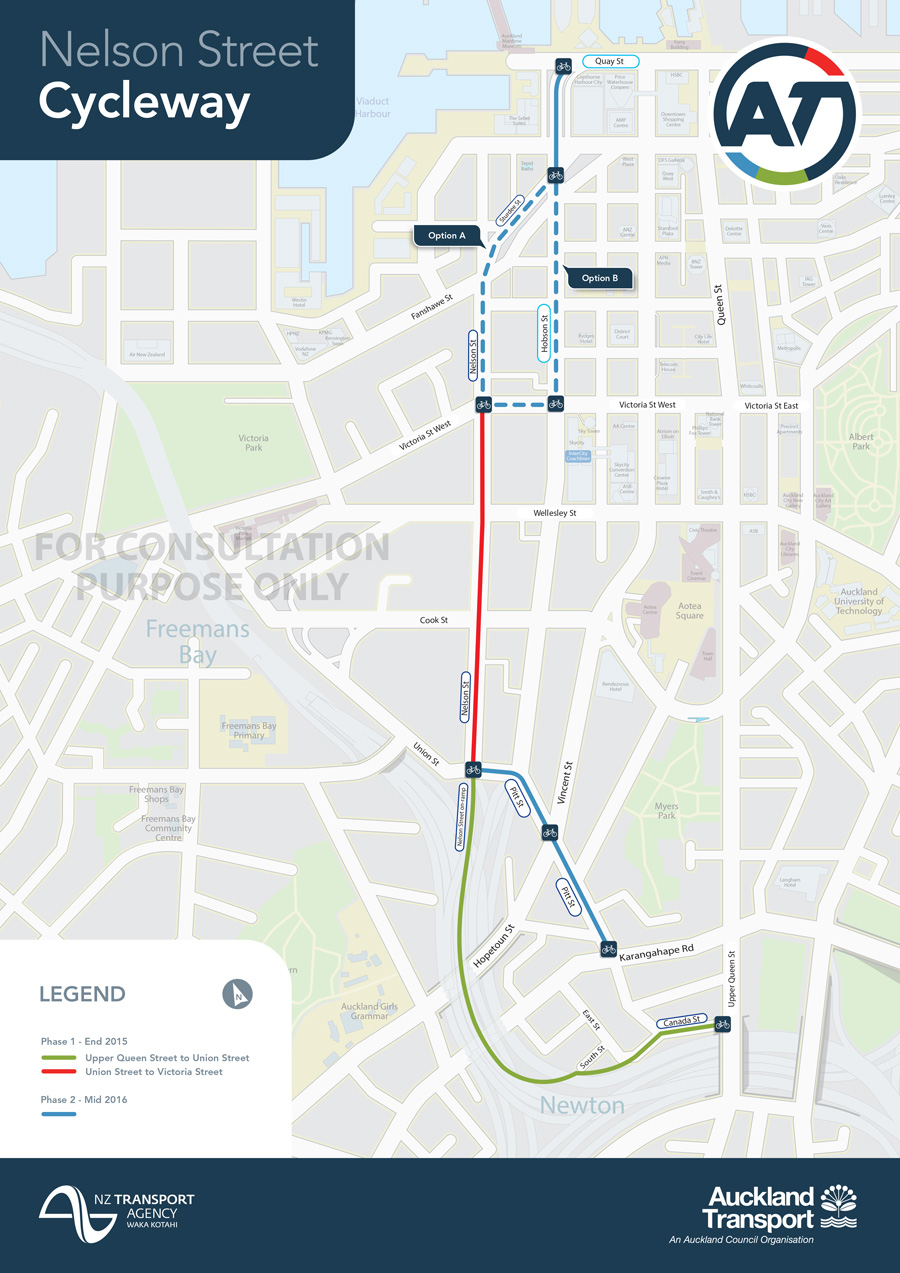 Nelson Street Cycle Route map - Greater Auckland