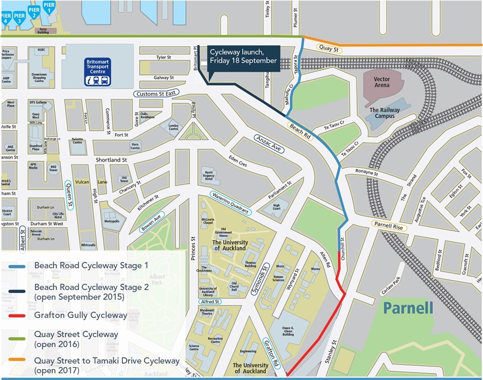 Beach Rd cycleway map - Greater Auckland