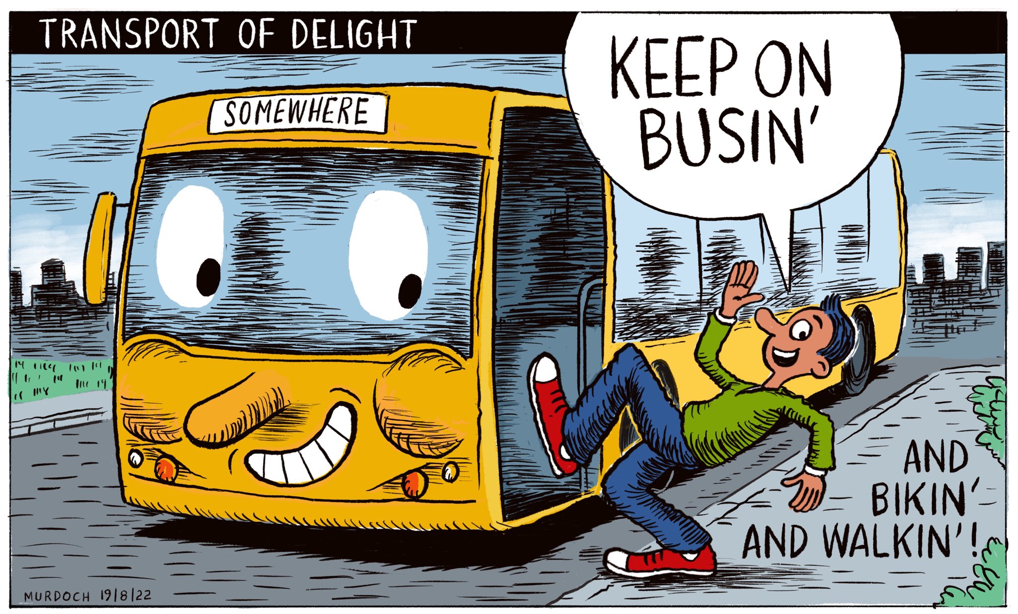Sharon Murdoch Keep on Busin cartoon homage to R Crumb - Greater Auckland