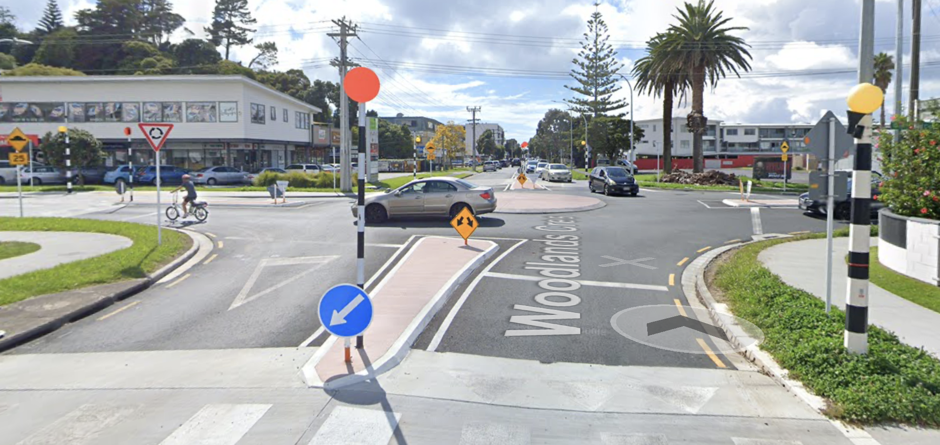 Beach Rd Bute Rd roundabout upgrade Google streetview wide angle shot - Greater Auckland