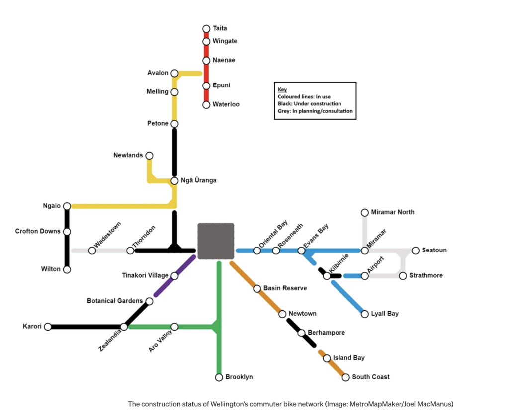 Joel MacManus Spinoff map of Wellington bike network under construction ...