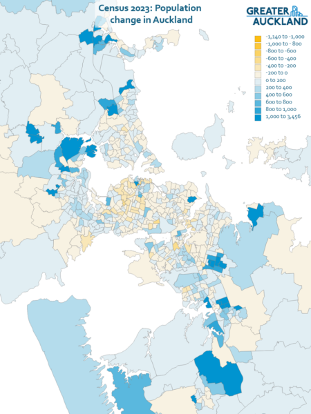 2023 Census - Auckland Population change map - Greater Auckland